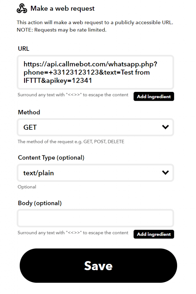 WhatsApp Messages from IFTTT - CallMeBot API