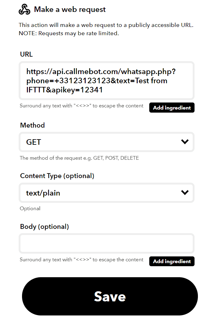 WhatsApp Messages from IFTTT - CallMeBot API